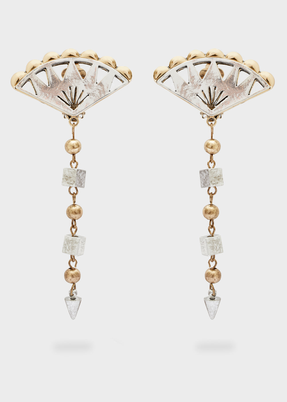 FAN PENDANT EARRINGS IN SILVER GOLD